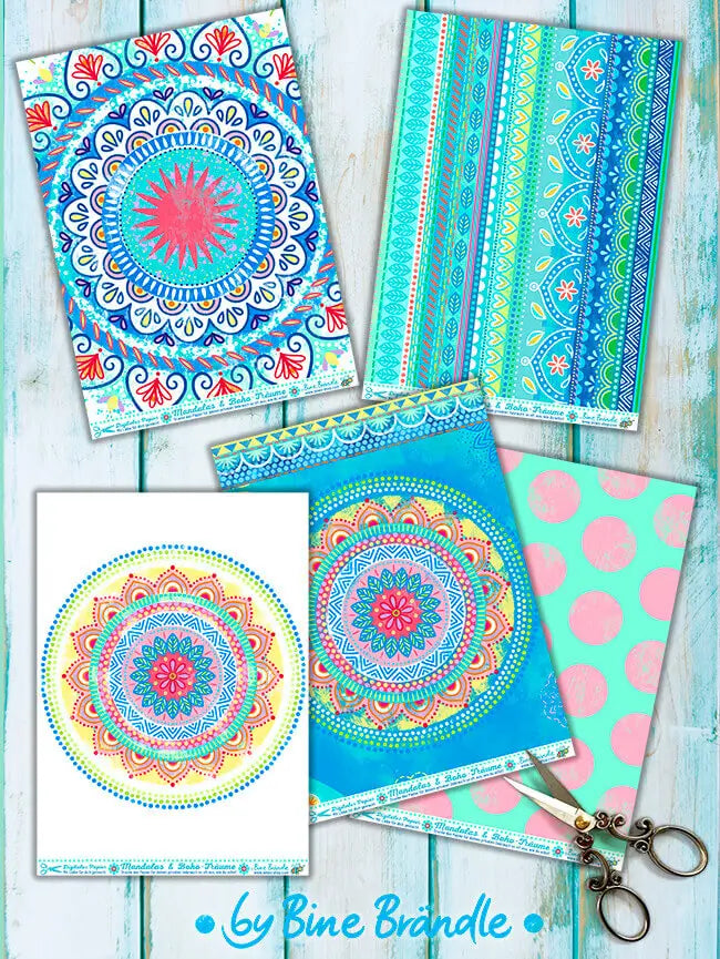Mandalas & Boho Dreams Aqua DP - Creative Design Paper – Bines Shop