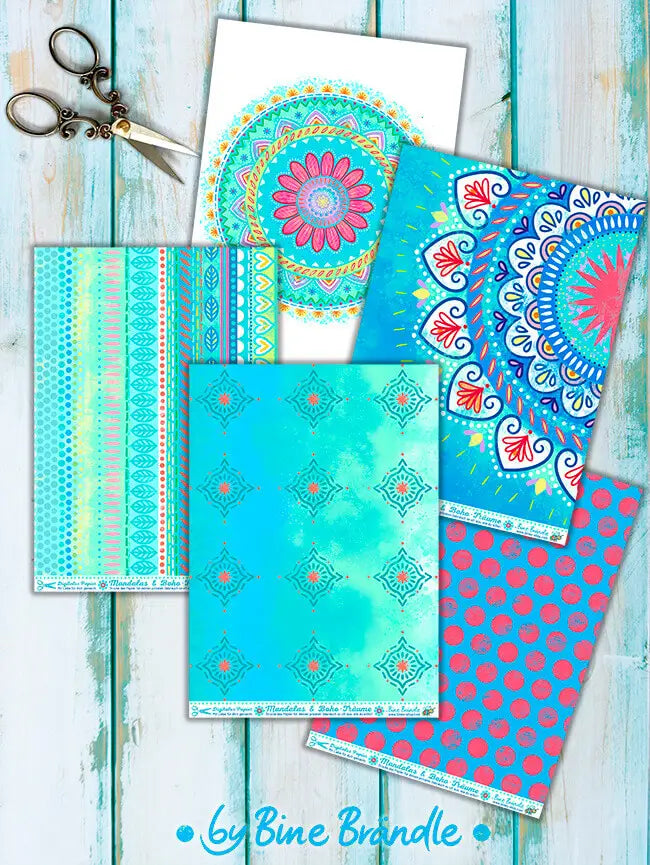 Mandalas & Boho Dreams Aqua DP - Creative Design Paper – Bines Shop