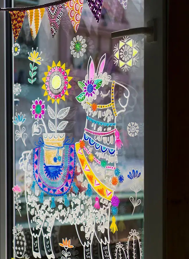 Llama for chalk markers - Creative template for window decoration ...